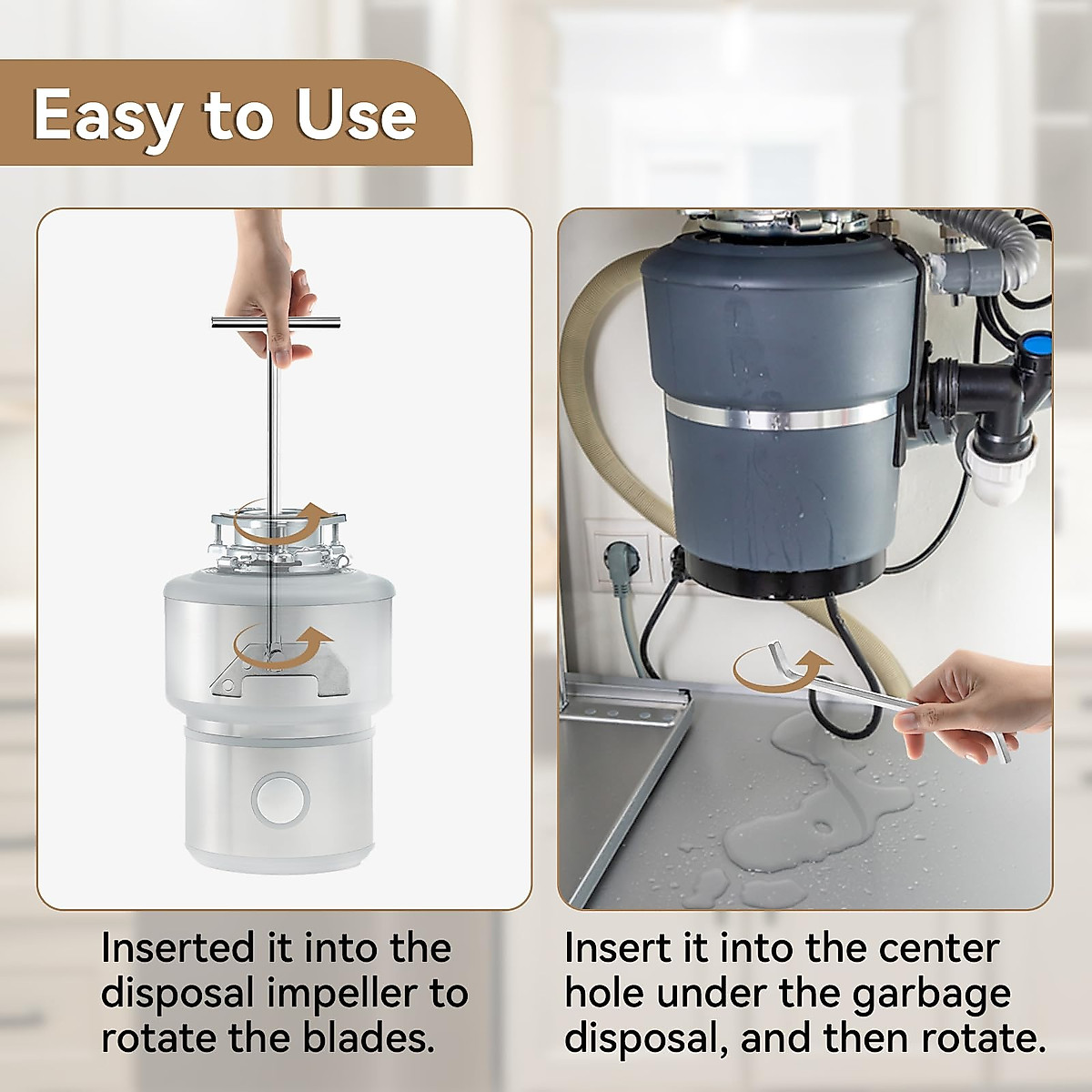 Belleone Garbage Disposer Unjamming Wrench, Durable Garbage Disposal Wrench for Moen, Waste King, InSinkErator Garbage Disposal, Kitchen Unclogger Wrench Tool for Jams Clutter Removal