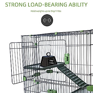 Origeture 4-Level 32" Metal Small Animal Cage Height Adjustable Rabbit Chinchilla Ferret Bunny Cage with Lockable Casters Grilles Slide-Out Tray for Guinea Pig Squirrel Hedgehog (Green)