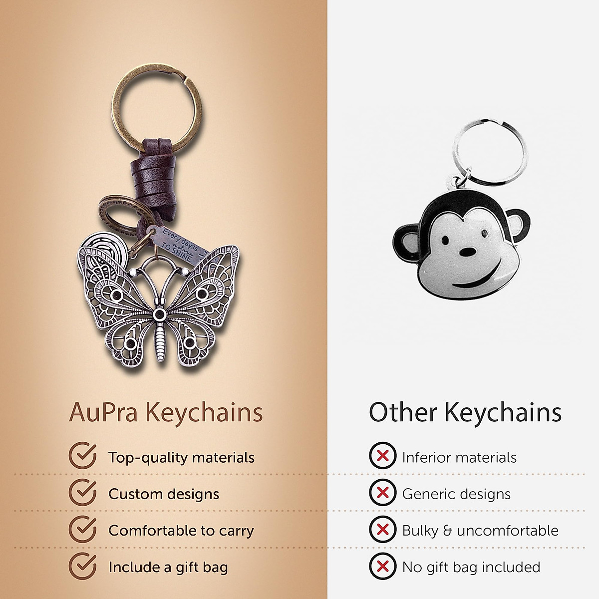 AuPra Butterfly KeyChain Gift Women Leather KeyRing Girl Home Car Door Keys Holder Lady Present