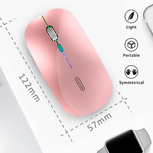 Uiosmuph LED Wireless Mouse, G12 Slim Rechargeable Silent 2.4G Portable Optical Wireless Computer Mice with USB Receiver and Type C Adapter (Rose Gold)