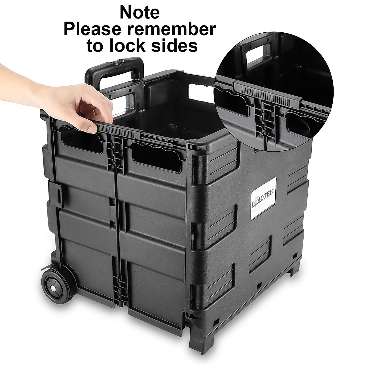DEAOTEK Wheels Rolling Crate - Collapsible Rolling Cart Folding Teacher Rolling Bag Box for Store and Transport Your Tools Files Books School Supplies, Holds 75 lbs