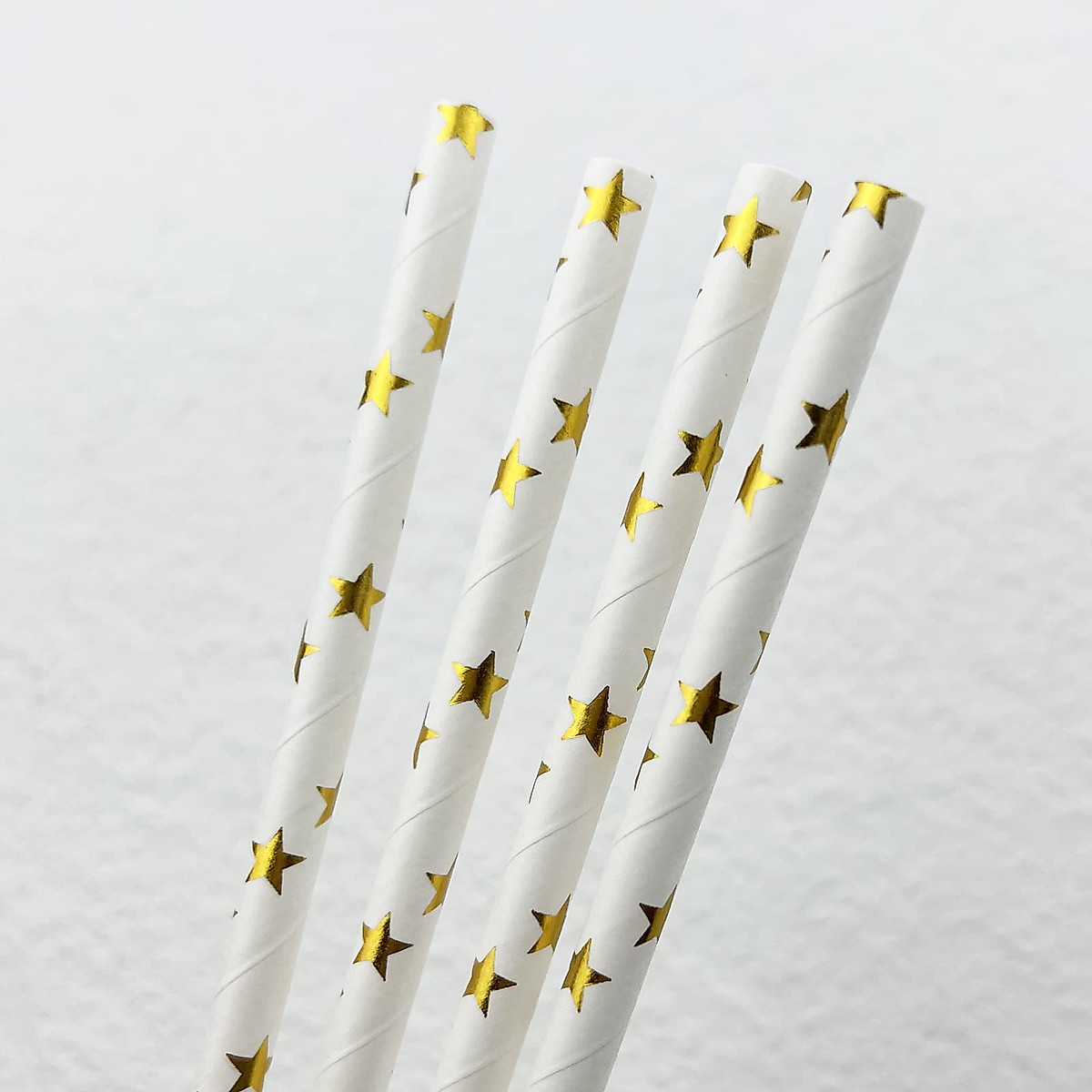 YAOSHENG Paper Straws for drinking, Pack 100 Gold Stars Paper Straws for Cocktail Party Supplies,Birthday,Wedding,Bridal/Baby Shower,Juice,shakes,Smoothies