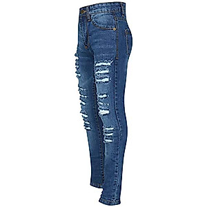 A2Z 4 Kids Girls Denim Ripped Jeans Mid Blue Comfort Skinny Stretch - Girls Jeans JN28 Mid Blue_11-12