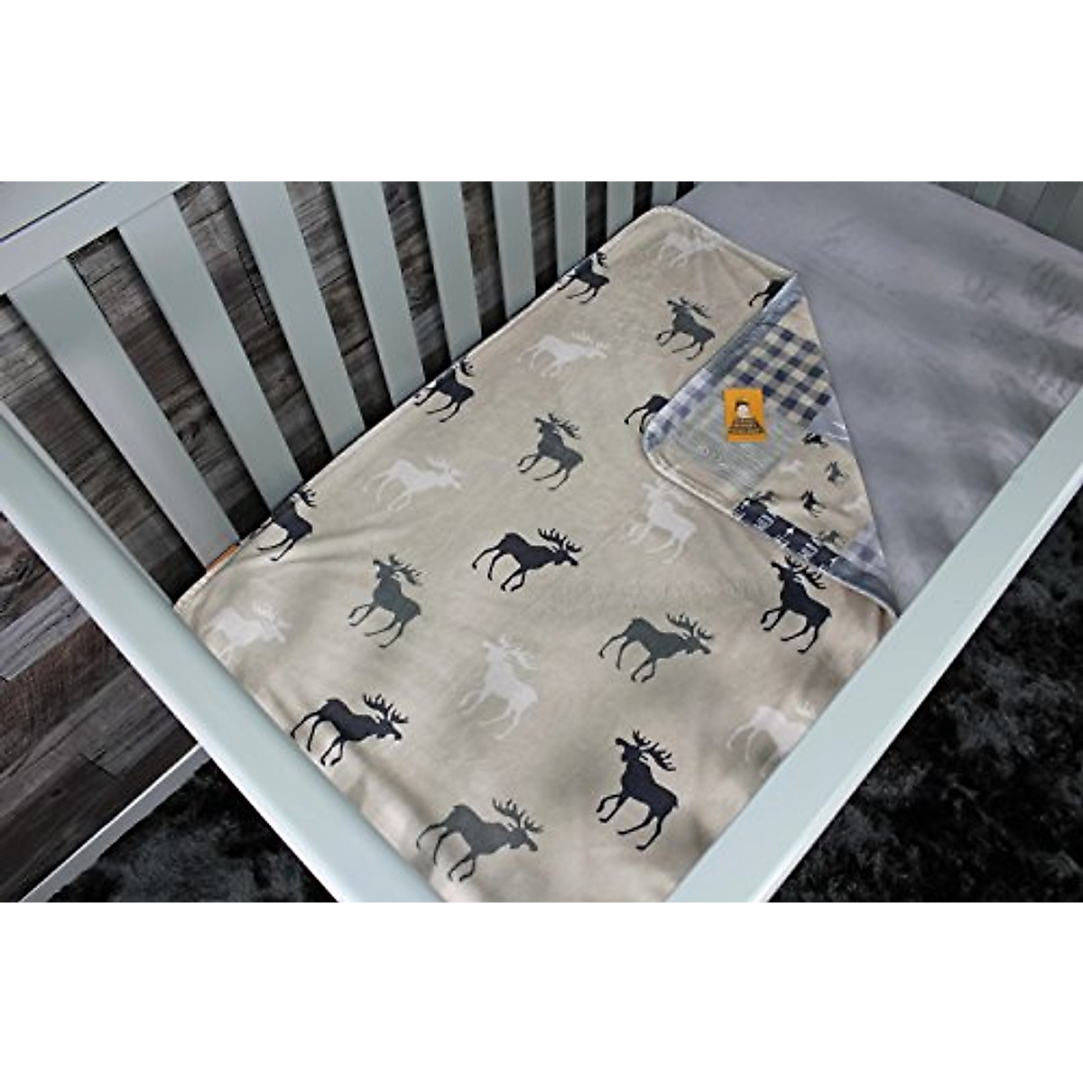 Dear Baby Gear Baby Blanket - Double Layer, Gender Neutral for Girls and Boys, Faux Quilt Soft Infant Blanket with Gray Tan Adventure and Grey Moose on Tan Design, 40x30 inches