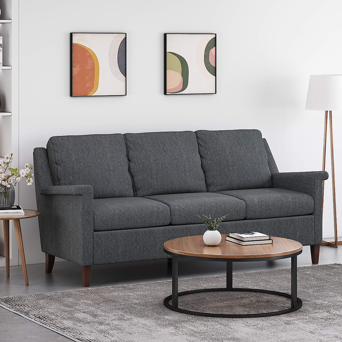 Christopher Knight Home Dupont 3 Seater Sofa, Charcoal + Espresso