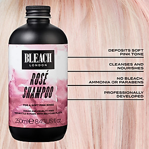BLEACH LONDON Rose Shampoo - High Pigmented Soft Pink Rinse, Vegan, Cruelty Free, Color Protected Clean, Color Depositing Toning Formula, 8.45 fl oz