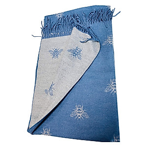 BUMBLE BEES SUPER SOFT SCARF WITH BEAUTIFUL TASSELS REVERS ABLE SOFT AND WARM SCARF beautiful colours (BLUE) YELLOW