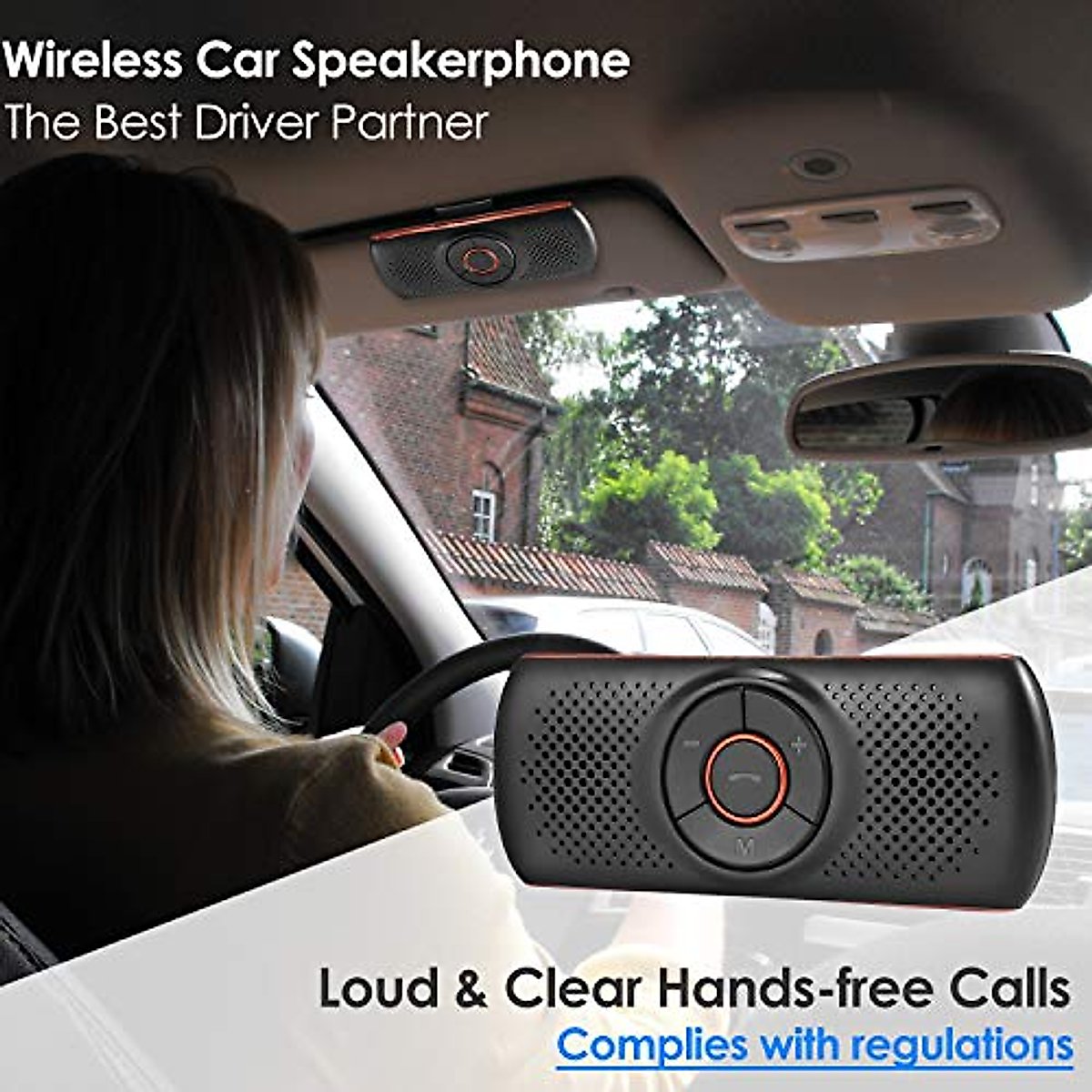 TIANSHILI Bluetooth Visor Clip Car Speaker, Wireless Handsfree Speakerphones, Stereo Sound Enhanced Bass/Built-in Mic/TF Card Player/Google Assistant Voice Command Portable Speakers…