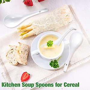 Set of 24 Asian Soup Spoons Ceramic Chinese Japanese Soup Spoons 6.75 Inch Large Ultra-fine Porcelain Kitchen Tablespoon for Dumpling Ramen Cereal Stews Pho Wonton, Deep Oval Hook Design (White)