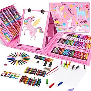 Drawing Supplies,Kids Paint ,Crayons for Kids Ages 4-8-12,Colored Pencils for Kids Ages 4-8-12,Oil Pastels for Kids,Washable Markers for Kids Ages 2-8,Paint Paper,Drawing Pad for Kids (Pink)