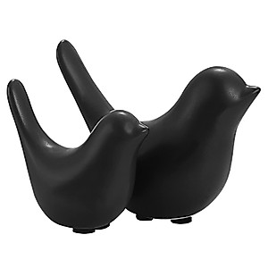 Veemoon 2pcs Ceramic Bird Figurines Ornaments Set Modern Nordic Style Abstract Bird Sculptures for Home Office Desktop Landscape Garden Display Decor Wedding Gift ( Size L and S Black )