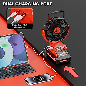 ohyes Jobsite Fan Compatible with Milwaukee M18 Battery Brushless Motor with USB A+C Fast Charging for Camping Outing & Concert(Battery not included)