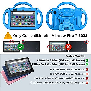 LTROP All-New Fire 7 Tablet Case (12th Generation, 2022 Release), Fire 7 Tablet Case for Kids, with Shoulder Strap, Shockproof Child-Proof Bumper Cover Case for Fire 7 2022 Tablet (7” Display), Blue
