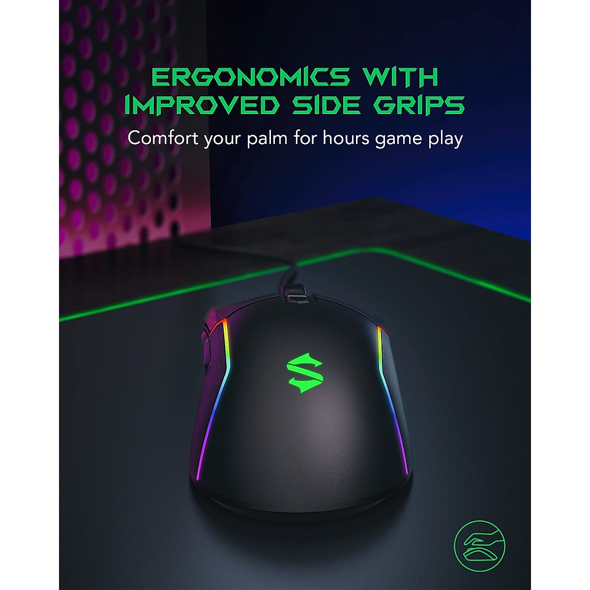 Black Shark Gaming Mouse Wired, USB Computer Ergonomic Mouse with 7 Adjustable DPI Up to 10,000, 7 Programmable Buttons, 5 Modes RGB Backlight, Optical Gamer Mice for Windows PC Laptop Mac