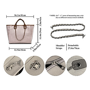 XACKWUERO Women Fashion Classic Canvas Bag Large-Capacity Shoulder Handbag Tote Shopper Bag with Chain Shoulder Strap (Khaki)