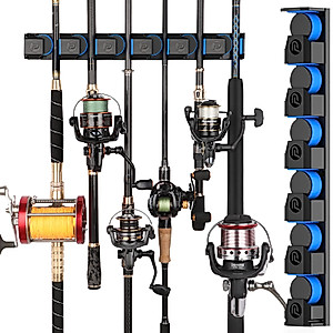 PLUSINNO Fishing Rod Holders - V6 Vertical Support for Extra Large & Heavy Fishing Rod Combos, Garage & Wall Mounted Rack Storage
