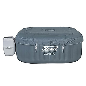 Coleman 15442-BW SaluSpa 4 Person Portable Inflatable Outdoor Square Hot Tub Spa with 114 Air Jets, Cover, Pump, and 2 Filter Cartridges, Gray
