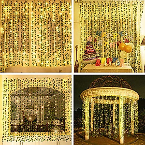 KASZOO 84Ft 12 Pack Artificial Ivy Garland Fake Plants, Vine Hanging Garland with 80 LED String Light, Hanging for Home Kitchen Garden Office Wedding Wall Decor, Green