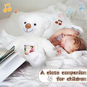 Leyndo Bear with Voice Recording Remembrance Stuffed Animal with Picture Recordable Messages Memorial Toy for Baby Shower Birthday Gift, Recording Gifts(White, 12 Inch)