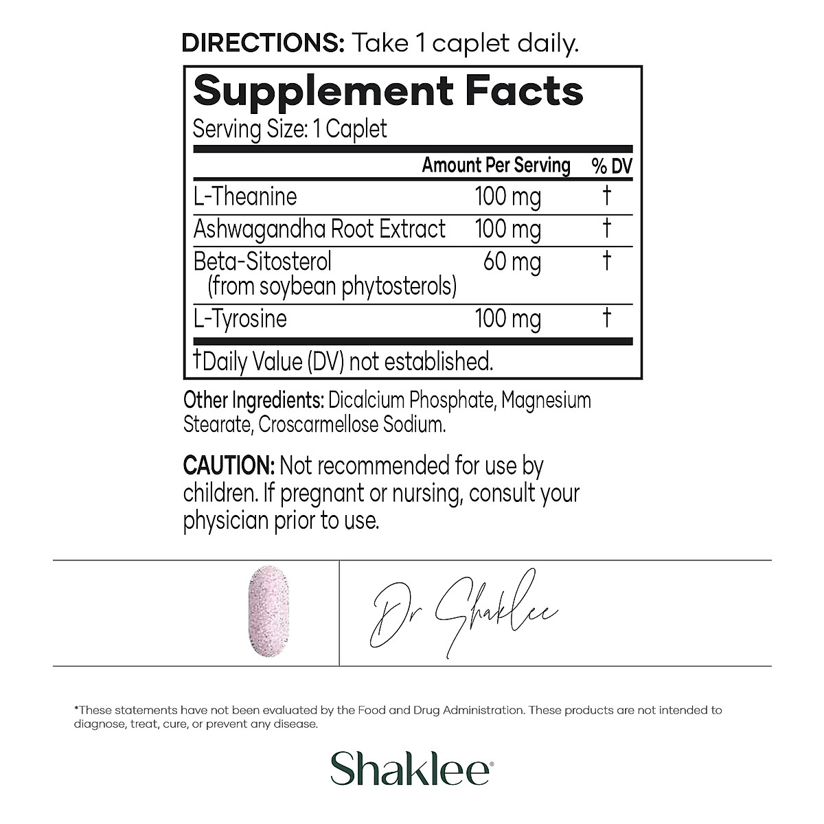 Shaklee - Stress Relief Complex - Calming Blend of L-theanine, Ashwagandha, Beta-sitosterol, and L-tyrosine - Promotes Relaxation without Drowsiness - 1 Caplet Daily - Adults Supplement - 30 Caplets