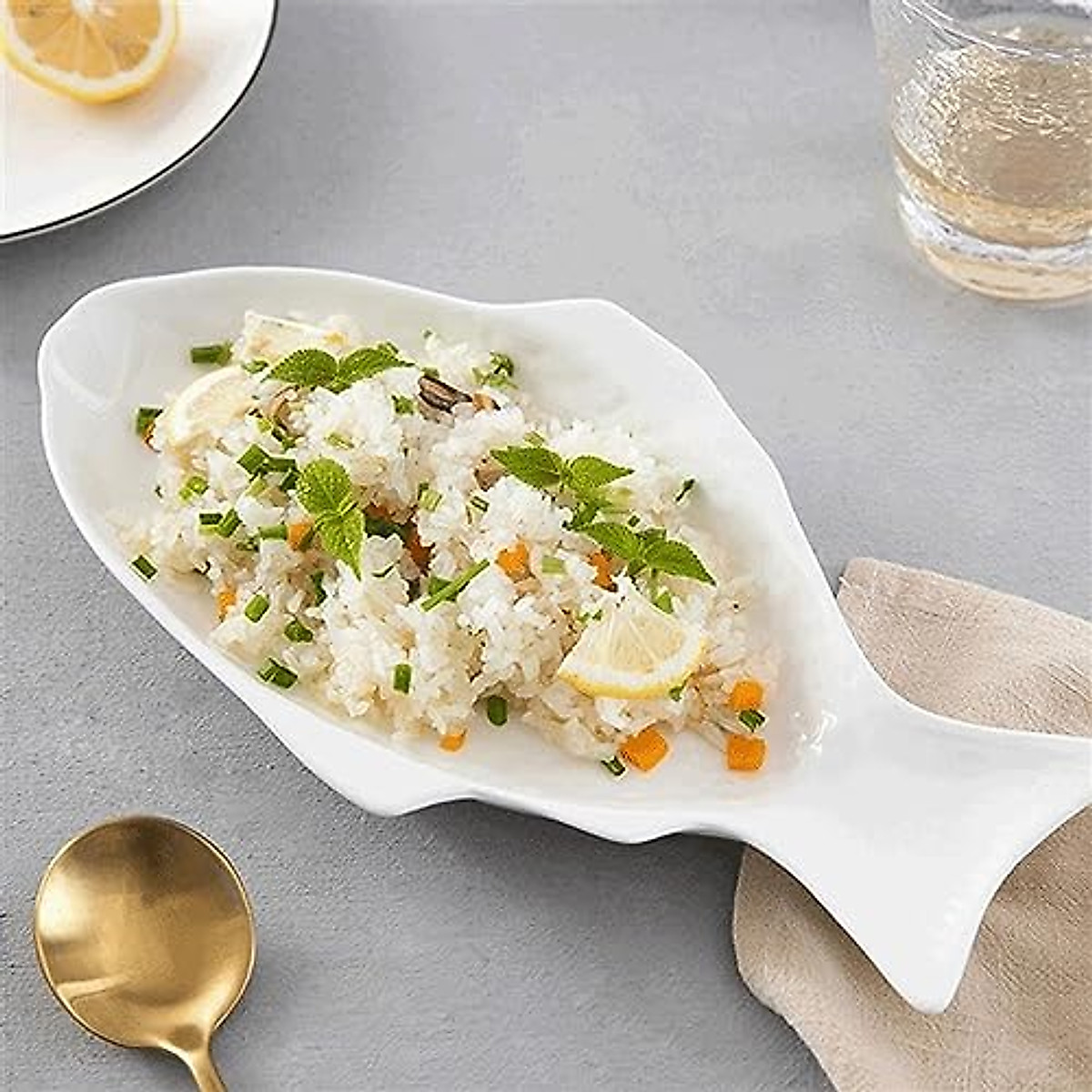 PacuM ?Kitchen Dinner Plates Sets Creative Fish-Shaped Ceramic Plate Household Fish Plate Steamed Fish Plate Restaurant Snack Plate Kitchen Tableware Ceramic Flat Plates Set Plate