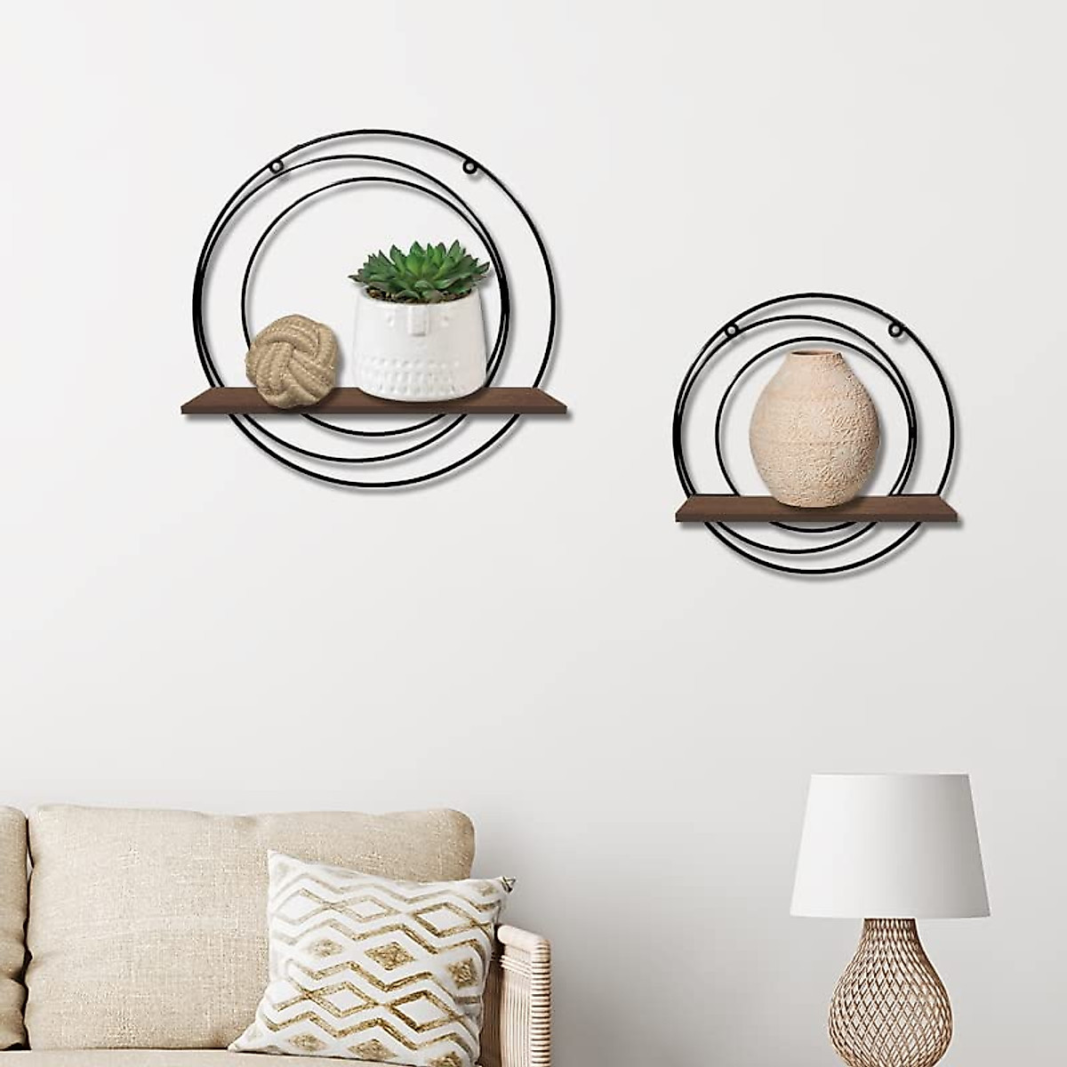 Rienias Floating Shelves Wall Mounted Set of 2, Hanging Storage Shelf for Bathroom, Living Room, Bedroom, Kitchen,Brown