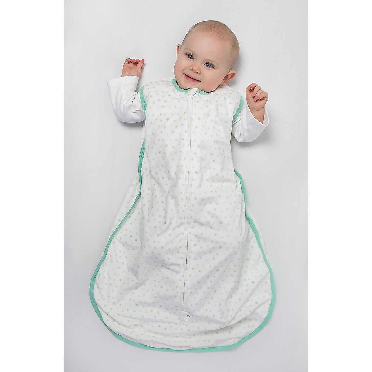 Amazing Baby Microfleece Sleeping Sack, Wearable Blanket with 2-Way Zipper, Use After Swaddle Transition, Playful Dots, SeaCrystal, Large 12-18 Month
