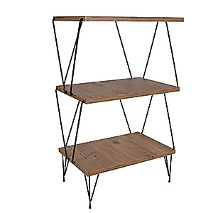 The Urban Port Tup 30-Inch Modern Rectangular 3-Tier Etagere Wood Storage Rack, Metal Frame and Legs, Natural Brown