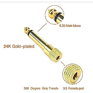 QMseller 3.5mm to 1/4 Mono Adapter, 3.5mm (1/8 Inch) Stereo Female to 6.35mm (1/4 Inch) TS Male Plug Metal Gold Plated Audio Adaptor Audio Connector - 4 Pack