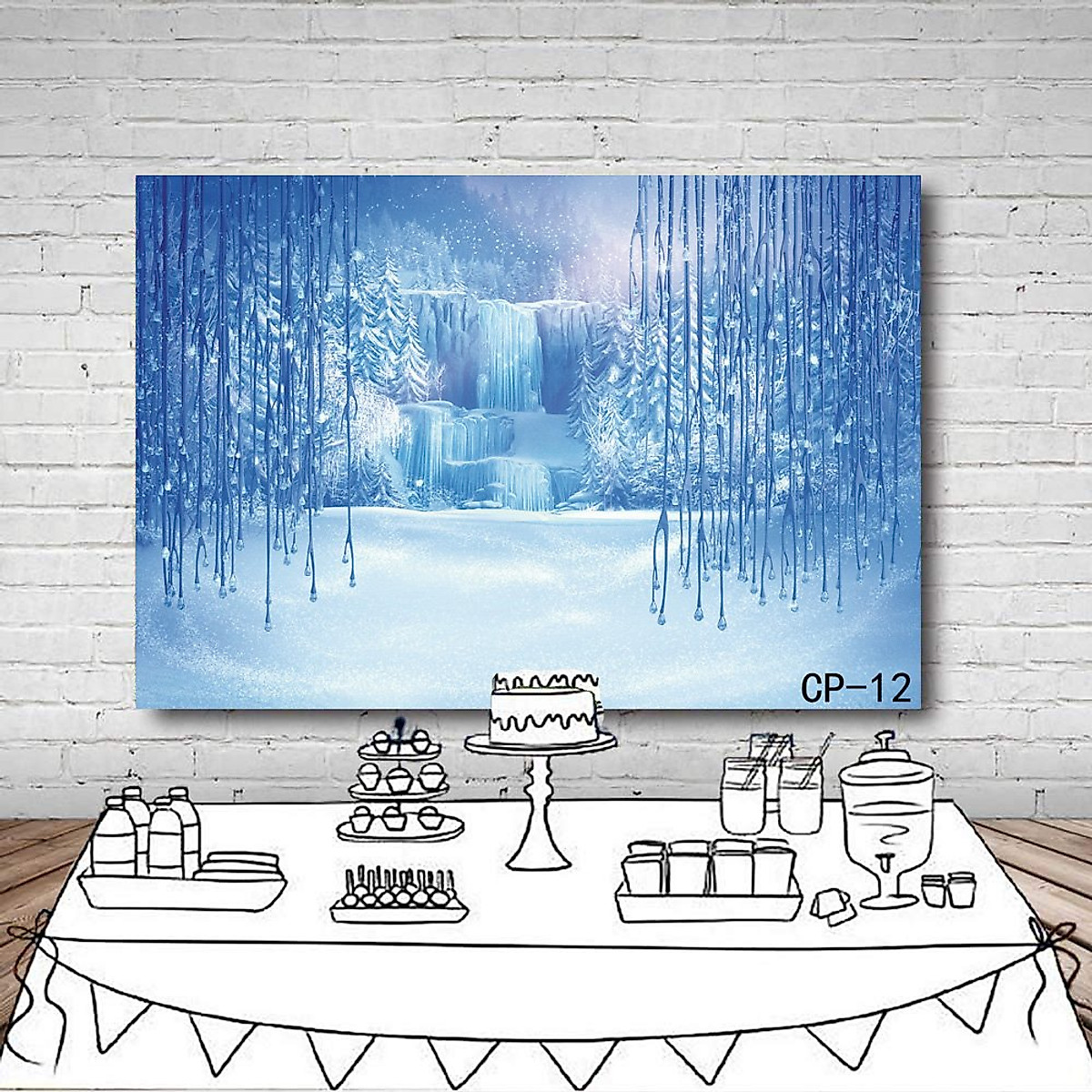 LYWYGG 7x5ft Ice and Snow White World Photography Backdrops Background Christmas Winter Snow Ice Crystal Pendant World for Children Photo Studio Props Backdrop CP-12