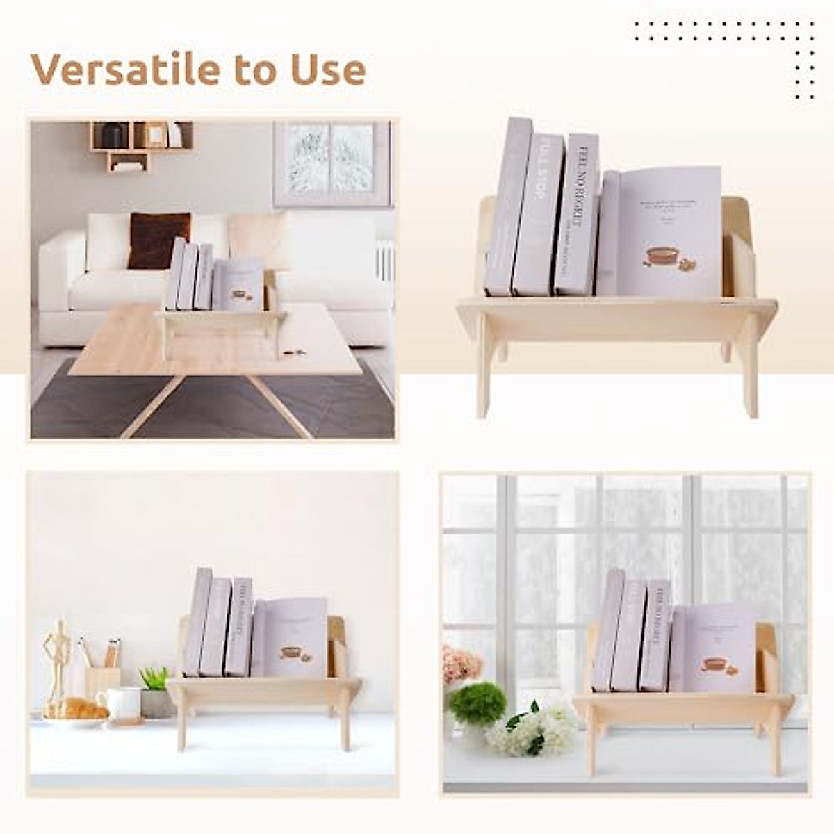 yeesport Wooden Desktop Bookshelf, Simple Tilted Tabletop Bookcase, Desktop Display Bookshelf, Wooden Desk Organizer and Storage Rack for Books, Magazines, CDs