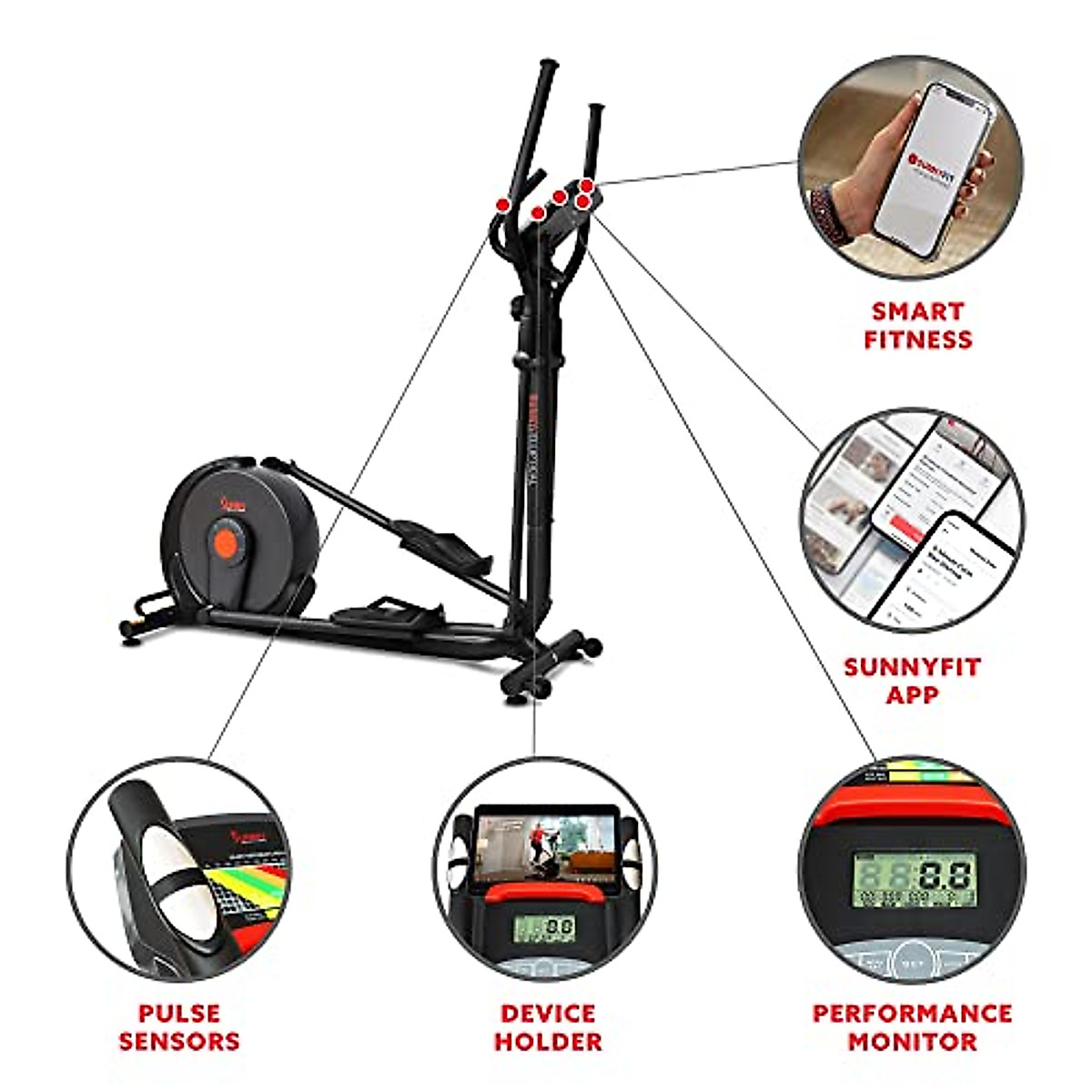 Sunny Health & Fitness Power Stride Smart Elliptical Machine Trainer with 16-Level Magnetic Resistance, Advanced Flywheel and Exclusive SunnyFit® App Enhanced Bluetooth Connectivity - SF-E321005