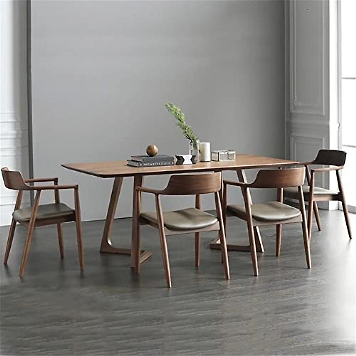 NIUYAO Rectangle Solid Wood Dining Table, Classic Pine Tabletop with Double Pedestal Base Simple Modern Long Meeting Table -Brown 55" L x 27.5" W x 29.5" H