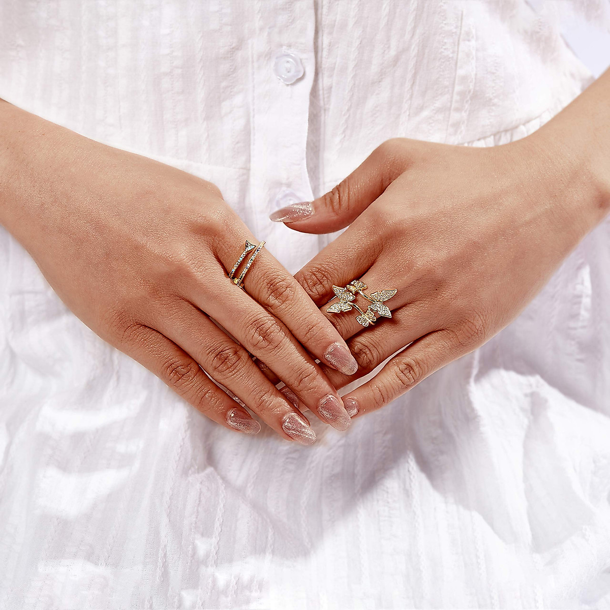 Aisza 18K Gold-Plated Butterfly Rings - Vintage Wrap Stacking Statement Rings with Finest Cubic Zirconia for Women Adjustable Open Rings (Butterfly Gold)