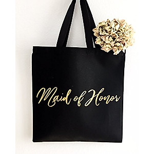 Maid of Honor gift Tote bag by Graceful Greeting Co Heavy Black Canvas keepsake