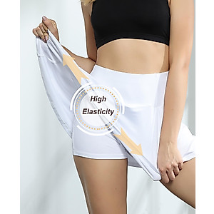 HDLUSIA Women's Active Skort Athletic Stretchy Pleated Tennis Skirt for Running Golf Workout White