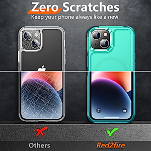 Red2Fire Magnetic for iPhone 14 Plus Case [Compatible with Magsafe][Military Grade Drop Protection][2X Glass Screen Protector+2X Camera Lens Protector] Shockproof Protective Case - Light Green