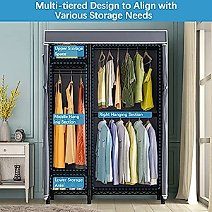 VIPEK V2C Heavy Duty Covered Clothes Rack for Hanging Clothes, Black Metal Clothing Rack with Gray Oxford Fabric Cover, Portable Closet Rack Freestanding Wardrobe Closet, 1 inch Rod, Max Load 650LBS