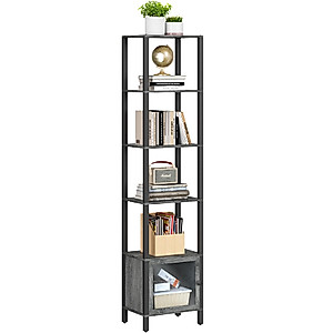 TUTOTAK 6 Tier Bookcase and Bookshelf, Narrow Book Shelf with Door for Small Space, for Living Room, Office, Study, Entryway, Charcoal Grey BS03BY006