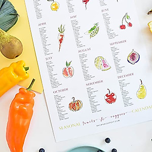 Seasonal Fruit and Vegetable Calendar print of original watercolor art - 12"x18" - unframed - Kitchen Decor, Dining Room Wall Art, Health Poster for Classroom