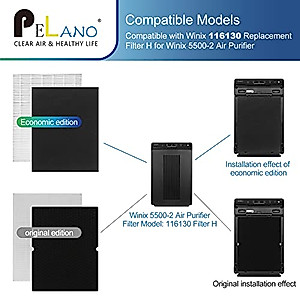 115115 Replacement Filter A, 116130 Replacement Filter H, Compatible with Winix C535,PlasmaWave Air Purifier 5300 6300 5300-2 5500-2 6300-2 P300 Plasma wave Air Purifier - 2 HEPA + 8 Carbon Filters