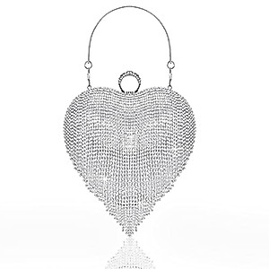 BABEYOND Women's Rhinestone Clutch Evening Bag - Heart Shape Glitter Tassel Purse for 1920s Party Prom Wedding