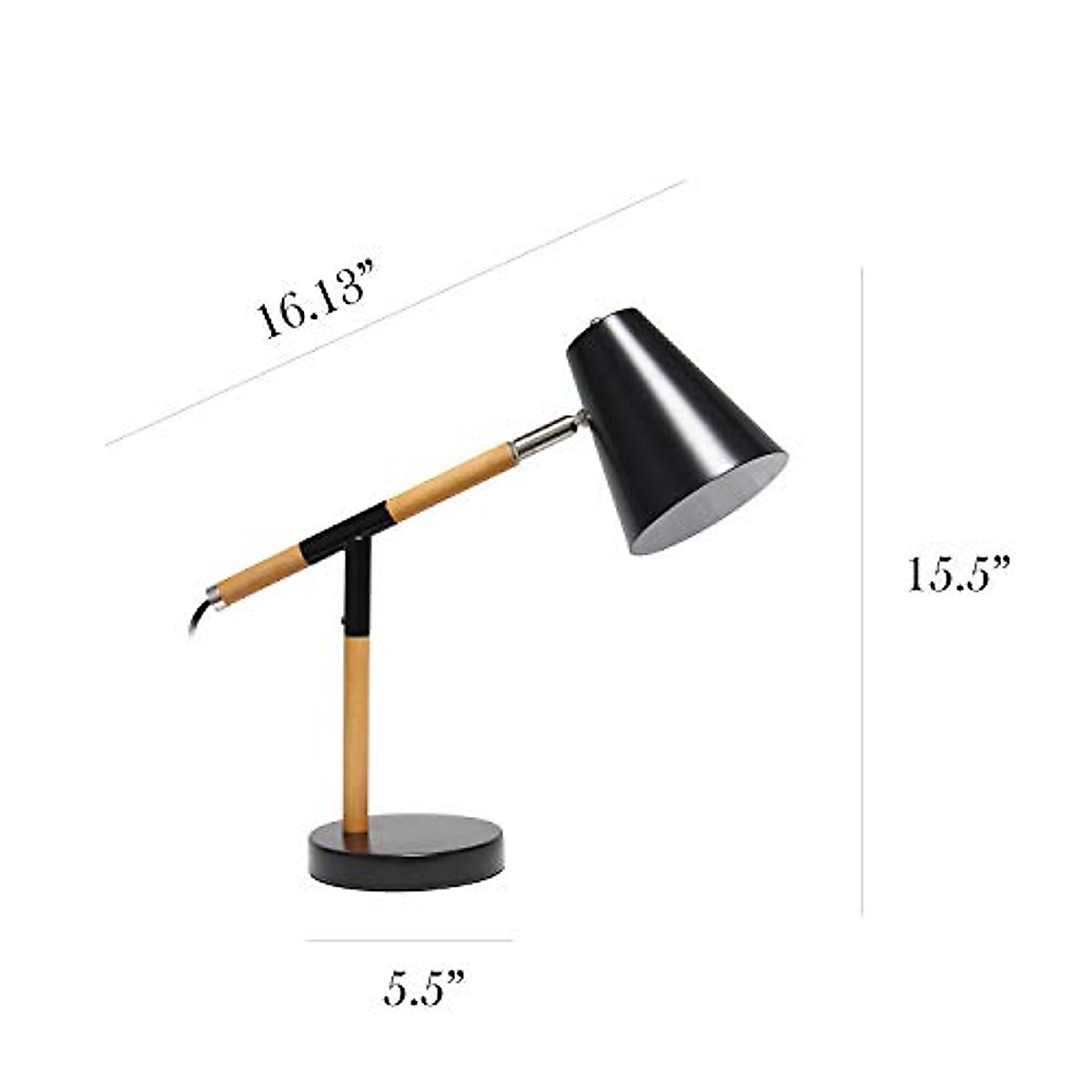 Simple Designs LD1059-BLK Matte and Wooden Pivot Desk Lamp, Black