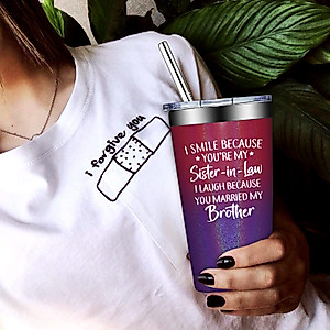Grifarny Sister in Law Gifts - Birthday, Mothers Day, Christmas, Gifts for Sister in Law - I Smile Because You are My Sister in Law Tumbler 20oz