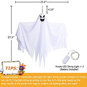 27.5” Halloween Hanging Ghosts Glow in The Dark for Halloween Party Decoration (3 Pack), Cute Flying Ghosts for Front Yard Patio Garden Tree Lawn Party Halloween Holiday Hanging Decorations