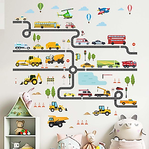 Amimagen Large Construction Vehicles Car Wall Stickers - Trucks Excavator Tractor Wall Decals - Kids Boys Bedroom Playroom Daycare Wall Decor