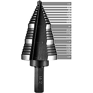 LICHAMP Double Fluted Step Drill Bit for Cutting Metal Hole 19 Sizes from 3/16 to 1-3/8 inch, Genuine High Speed Steel