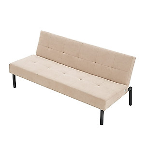 Panana Convertible Sofa Bed, Small Couch Sleeper Linen Upholstered Home Recliner Reclinening Daybed Guest Bed Couch for Living Room Apartment Dorm Bonus Room (Without Drinks Holder, Beige)