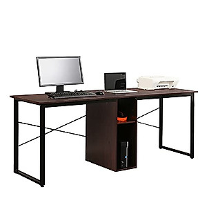 soges 2 Person Home Office Desk,78 inches Large Double Workstation Desk, Writing Desk for Two People, Craft Table with Storage, Walnut HZ011-200-WA