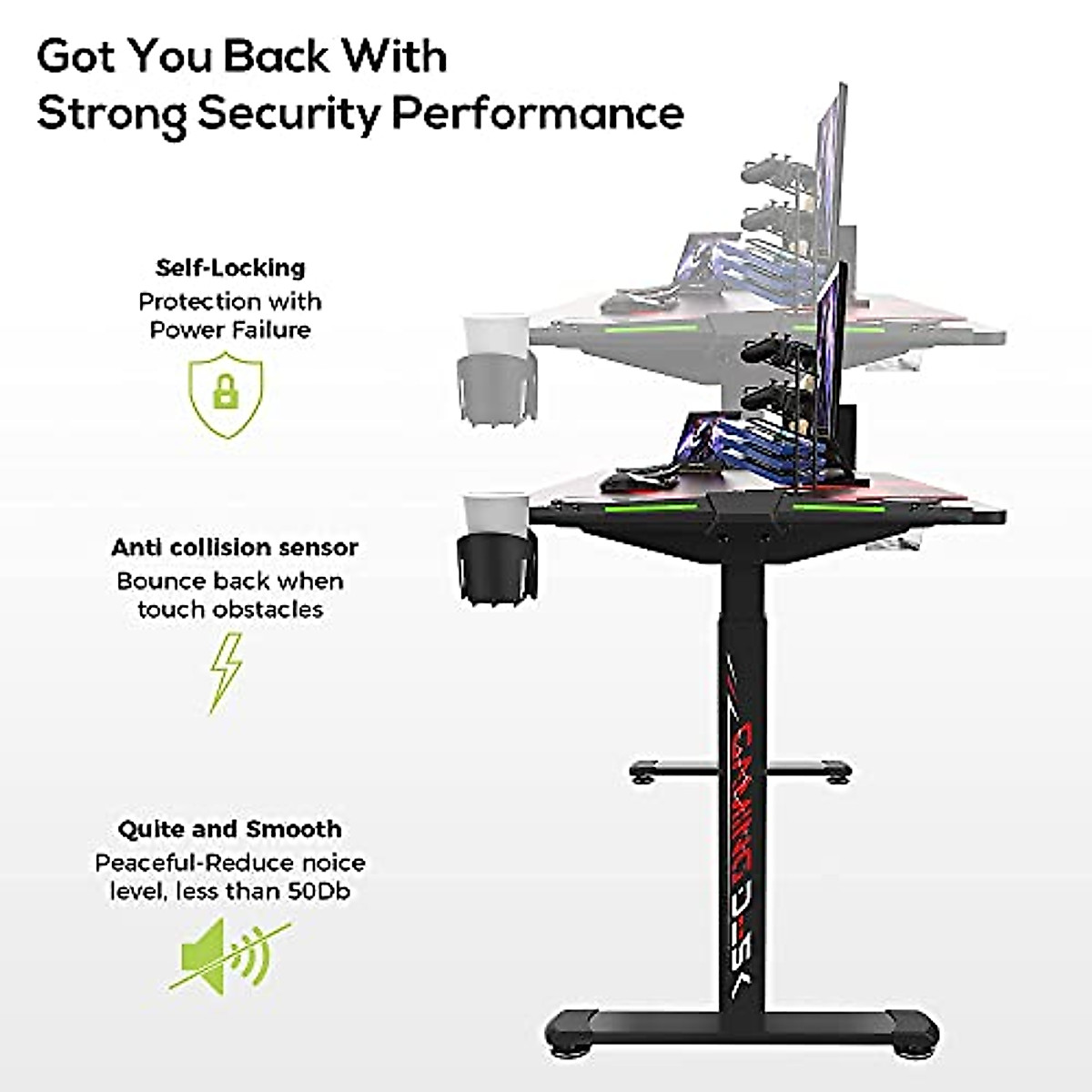 EUREKA ERGONOMIC 65 inch Electric Height Adjustable Gaming Desk Standing Desk, Large Gaming Computer Desk with RGB LED Lights and Extended Gaming Mouse mat for Gaming and Home Office,Black